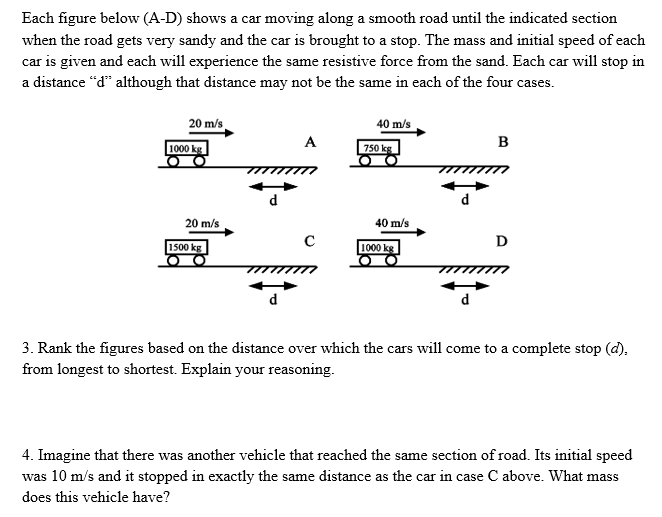 Solved Each figure below (A-D) ﻿shows a car moving along a | Chegg.com
