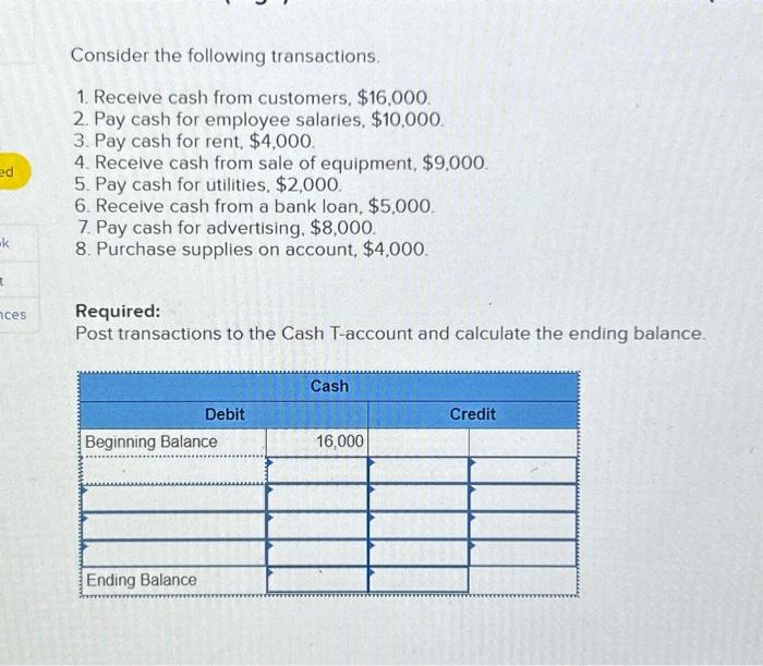 Solved Consider the following transactions. 1. Receive cash | Chegg.com