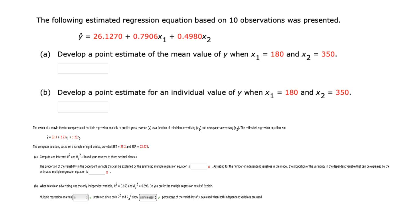 Solved The following estimated regression equation based on | Chegg.com