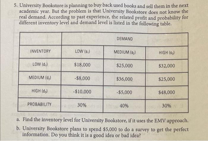 Solved 5. University Bookstore is planning to buy back used | Chegg.com