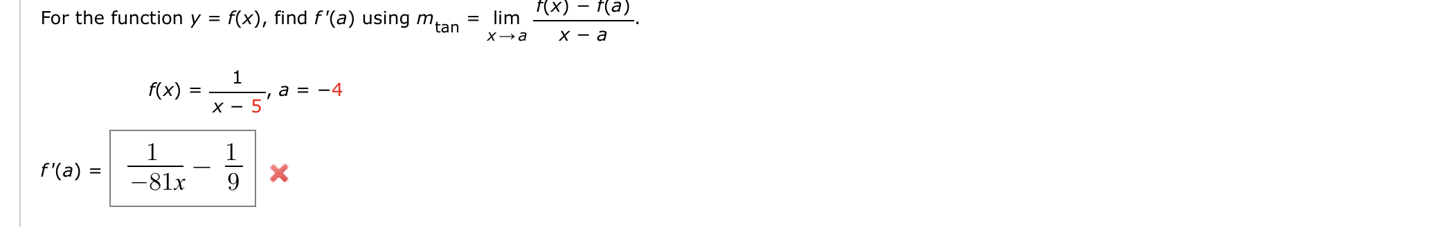 Solved For the function y=f(x), ﻿find f'(a) ﻿using | Chegg.com