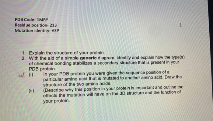 Solved PDB Code-1MRY Residue position- 213 Mutation | Chegg.com