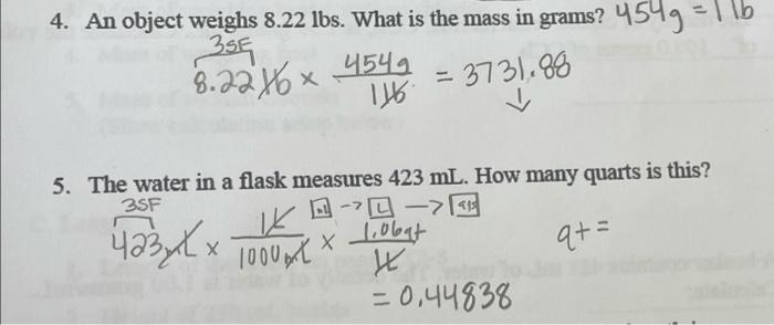 Solved 4. An object weighs 8.22 lbs. What is the mass in | Chegg.com