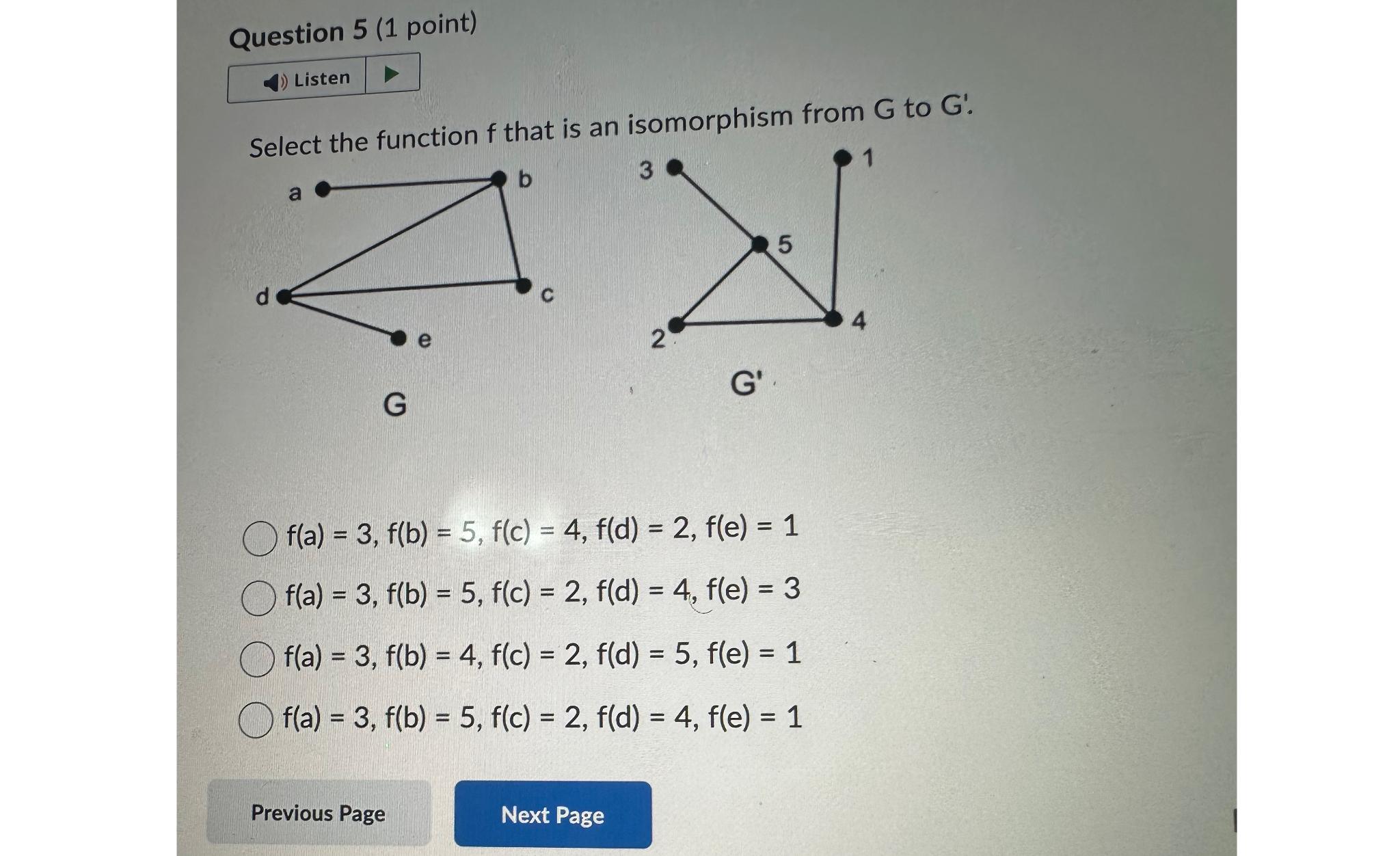 Solved Question 5 ( 1 ﻿point)ListenSelect the function f | Chegg.com