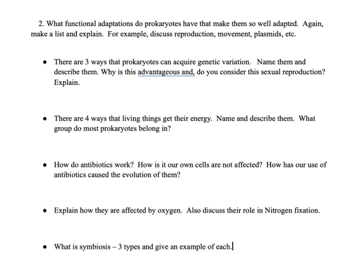 Solved 2. What functional adaptations do prokaryotes have | Chegg.com