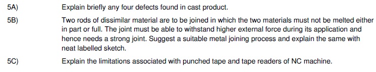 Solved 5A) ﻿Explain briefly any four defects found in cast | Chegg.com