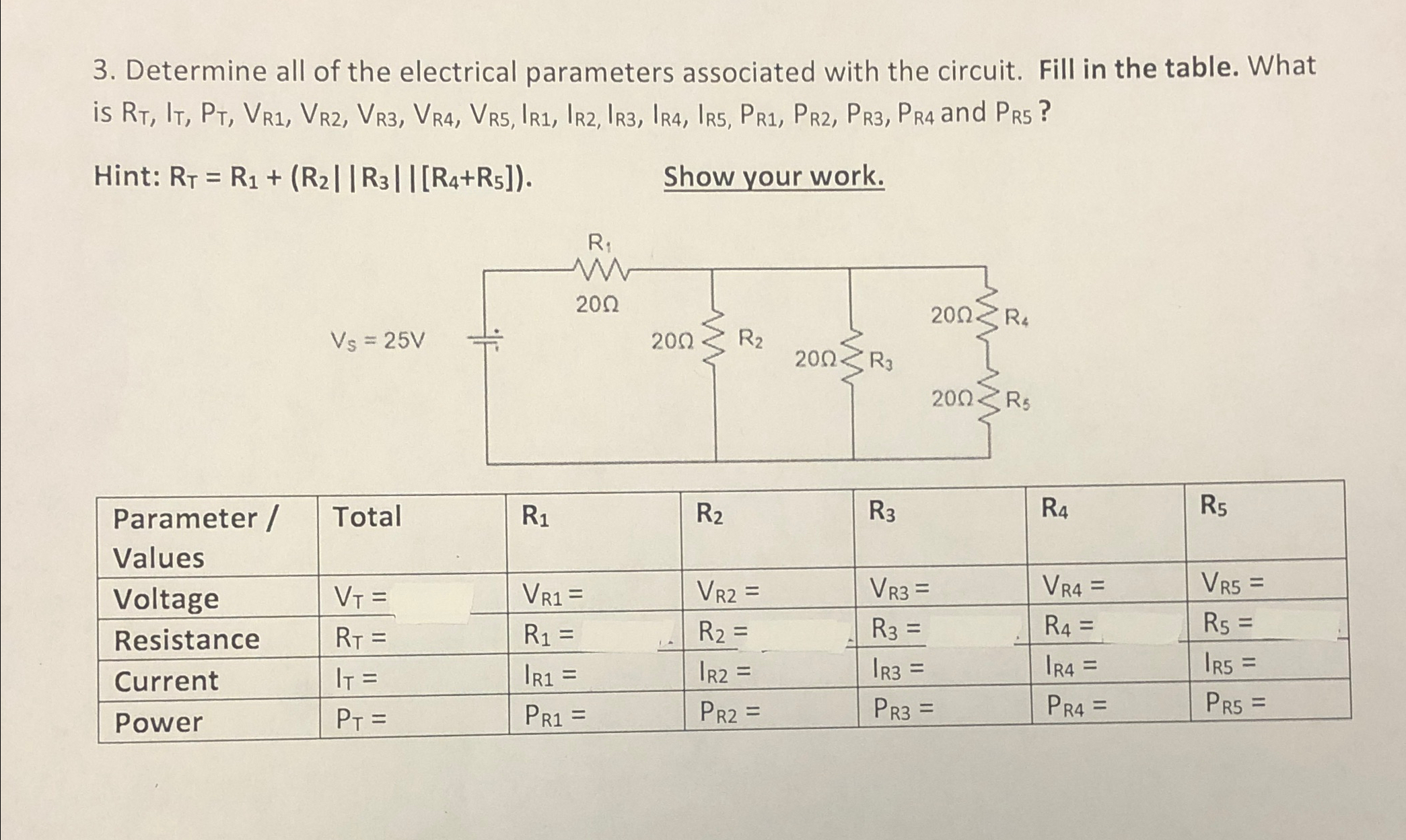 Solved Determine all of the electrical parameters associated | Chegg.com