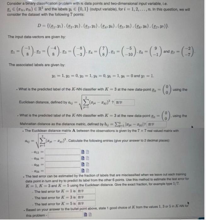 Consider a binary classification problem with n data | Chegg.com