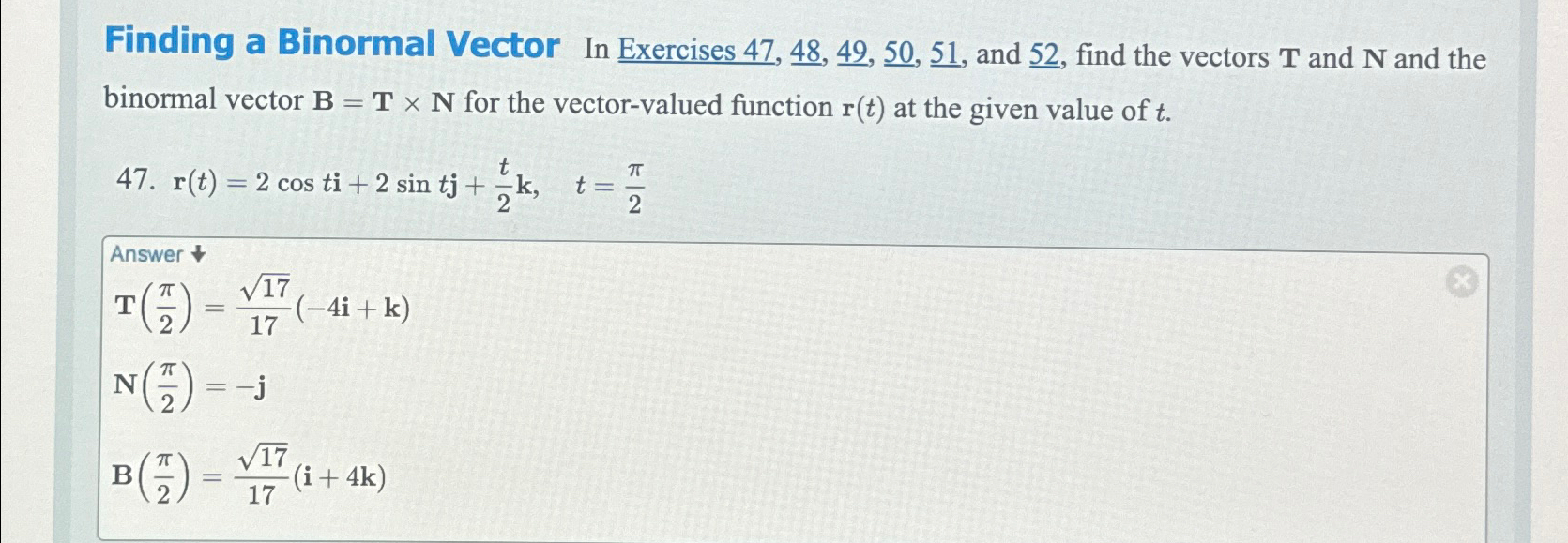 Solved Finding a Binormal Vector In Exercises | Chegg.com
