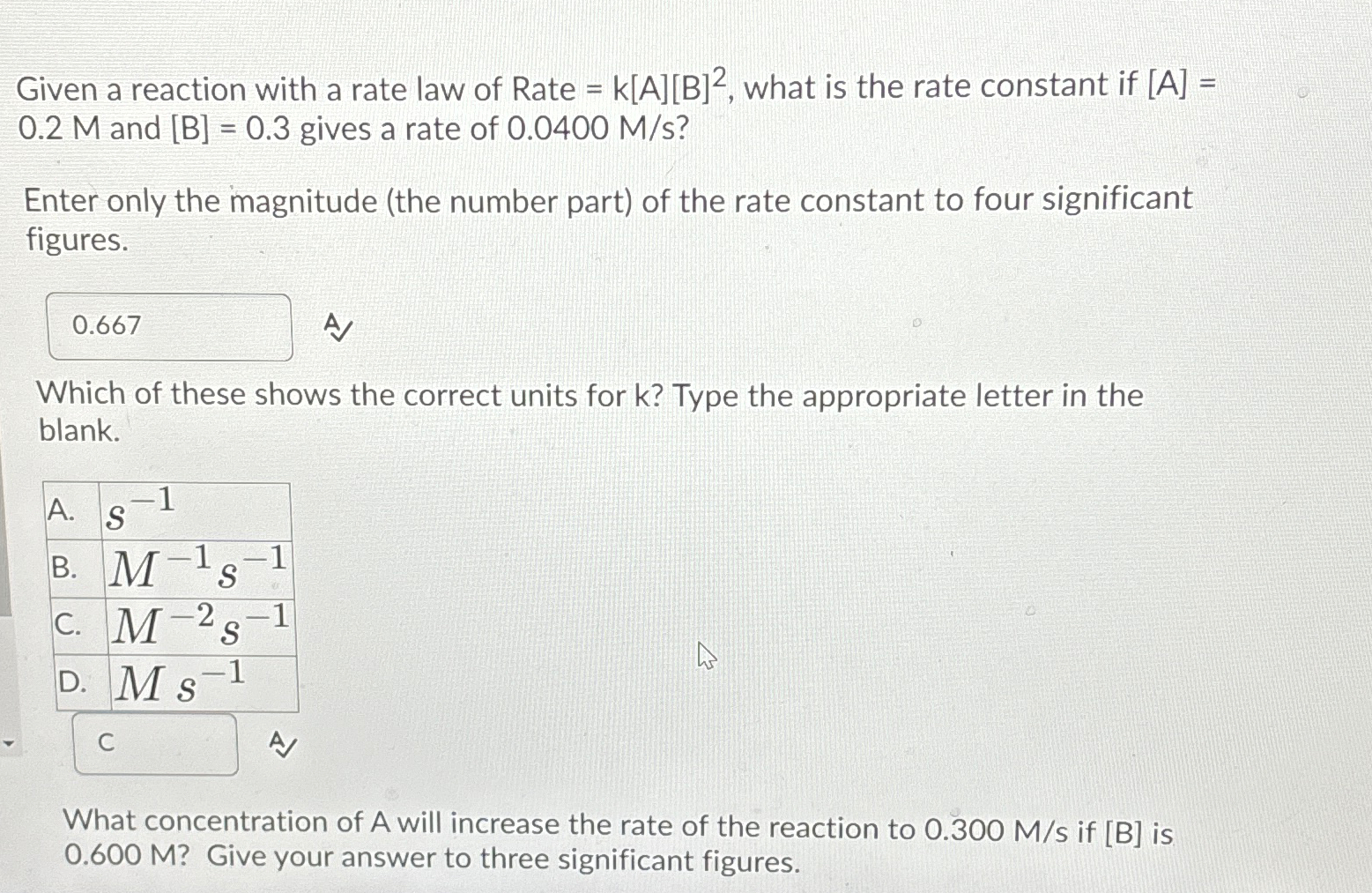 Solved Given a reaction with a rate law of Rate =k[A][B]2, | Chegg.com