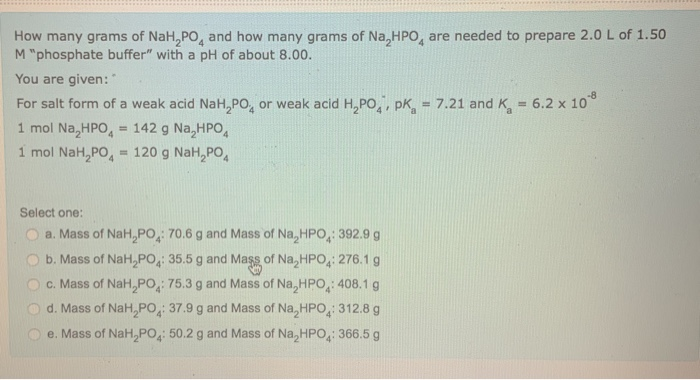 Solved how many grams of nah2po4 and how many grams of | Chegg.com