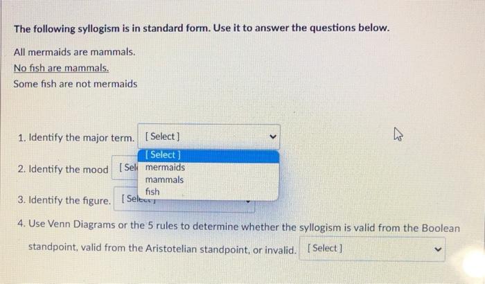 Solved The following syllogism is in standard form. Use it | Chegg.com
