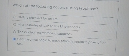 Solved Which of the following occurs during Prophase?DNA is | Chegg.com