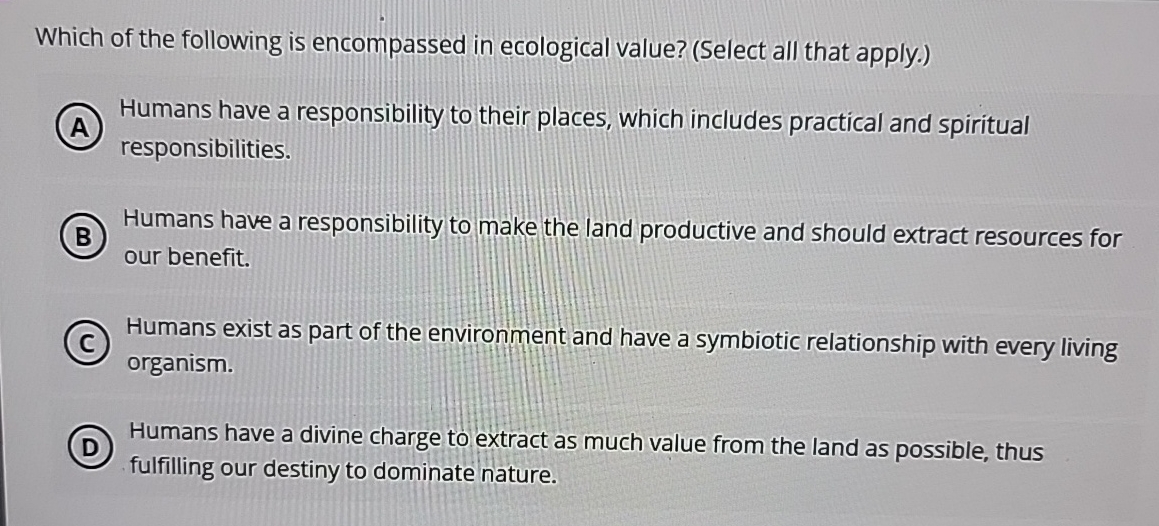 Solved Which of the following is encompassed in ecological | Chegg.com