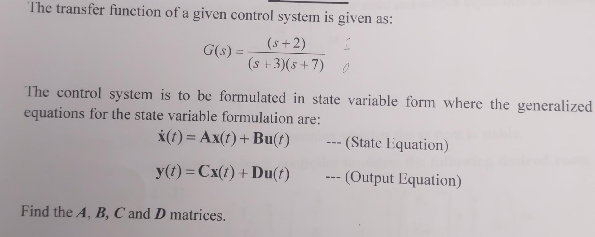 Solved The transfer function of a given control system is | Chegg.com