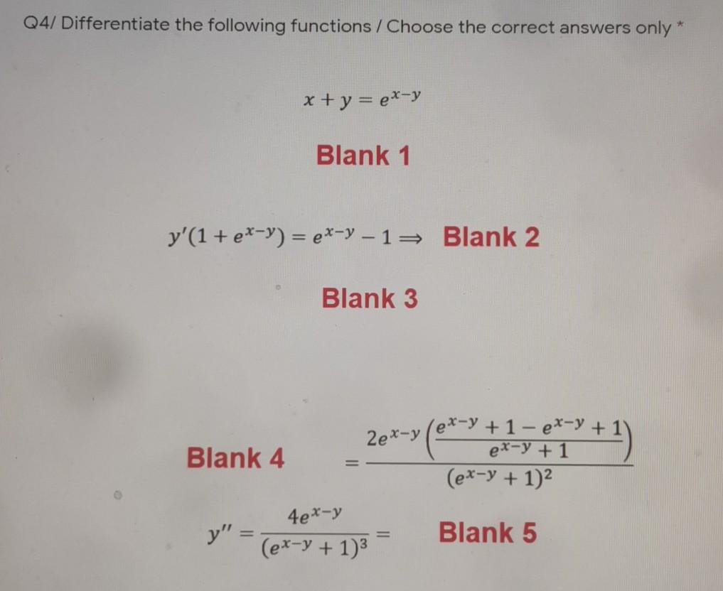 Solved Q4/ Differentiate the following functions / Choose | Chegg.com
