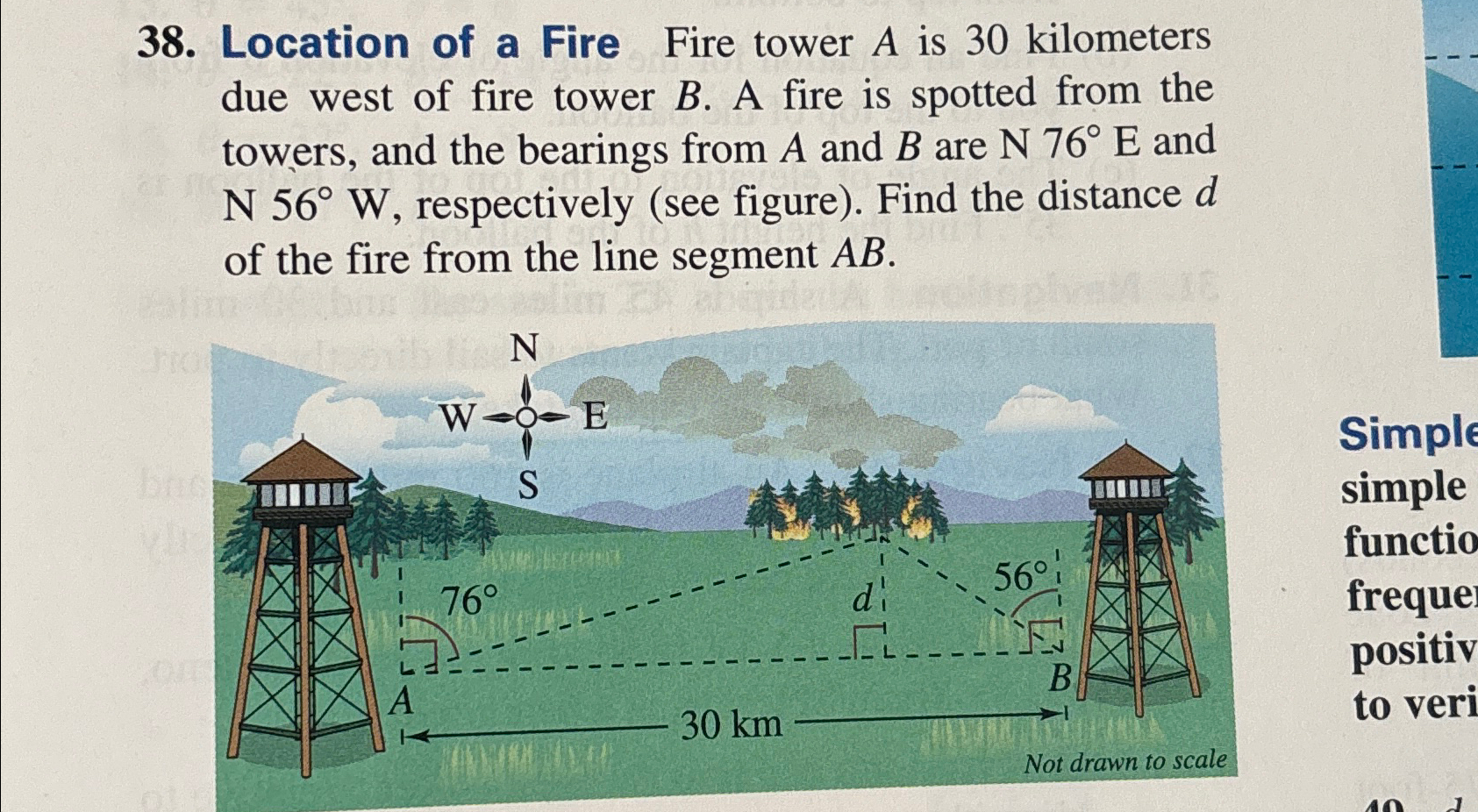 Solved Location of a Fire Fire tower A ﻿is 30 ﻿kilometers | Chegg.com