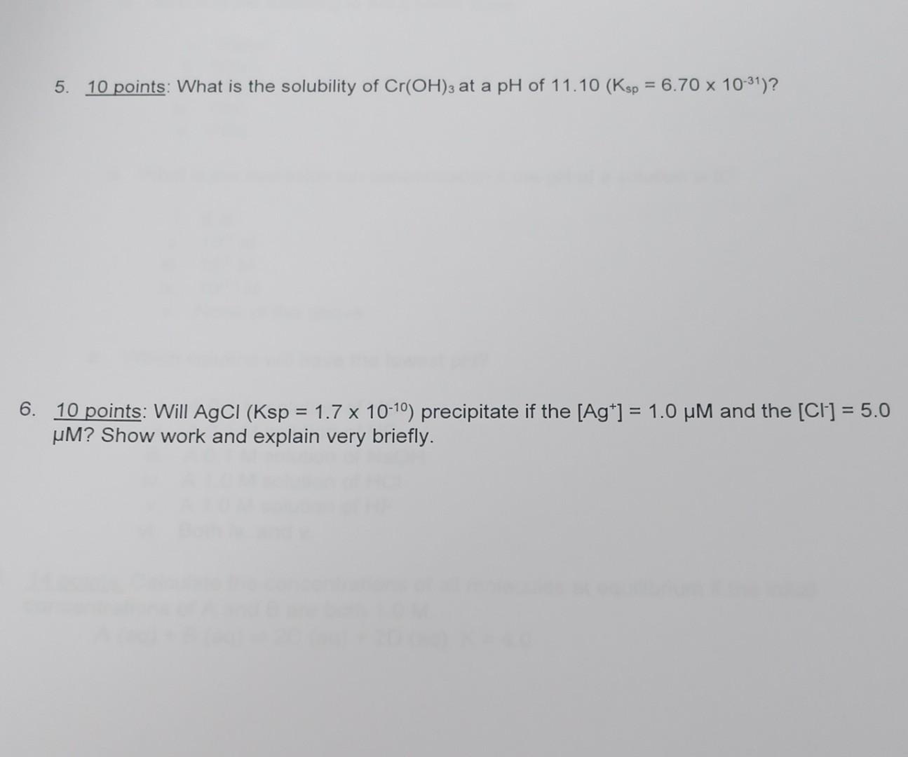 Solved 5. 10 points: What is the solubility of Cr(OH)3 at a | Chegg.com