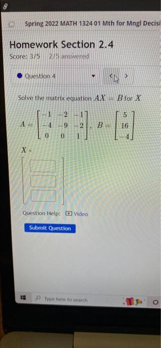 Solved Spring 2022 MATH 1324 01 Mth for Mngl Decisi Homework | Chegg.com