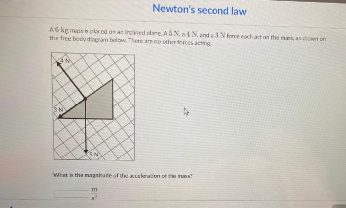 Solved Newton's second law A6 kg mass is placed on an | Chegg.com