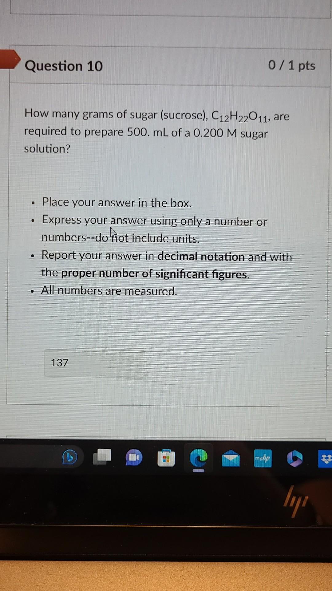 Solved How many grams of sugar (sucrose), C12H22O11, are | Chegg.com