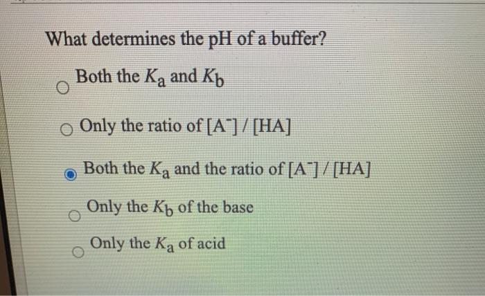 Solved What determines the pH of a buffer? Both the Ka and | Chegg.com