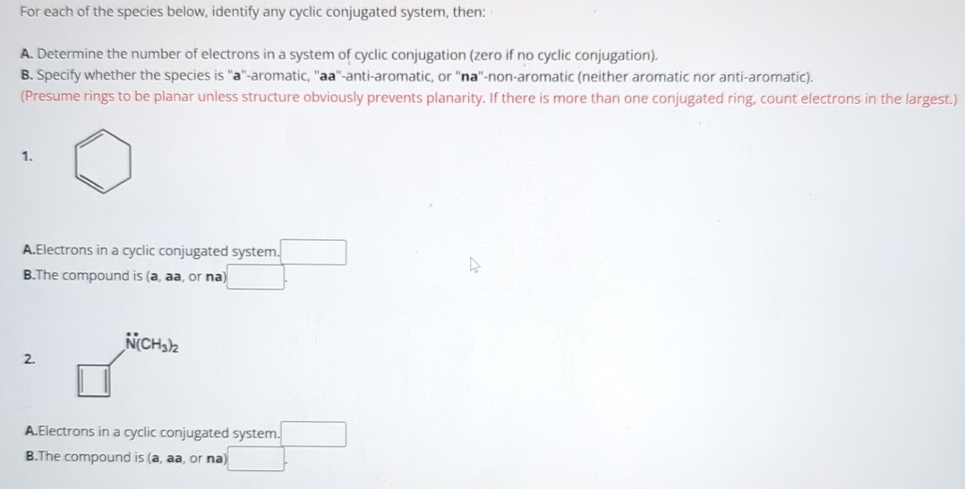 Solved For each of the species below, identify any cyclic | Chegg.com