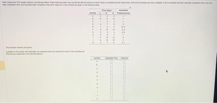 Solved calculate expected time and variance A-K calculate | Chegg.com Solved calculate expected time and variance A-K calculate | Chegg.com