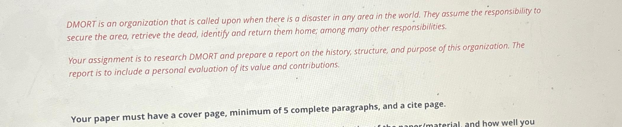 Solved DMORT is an organization that is called upon when | Chegg.com