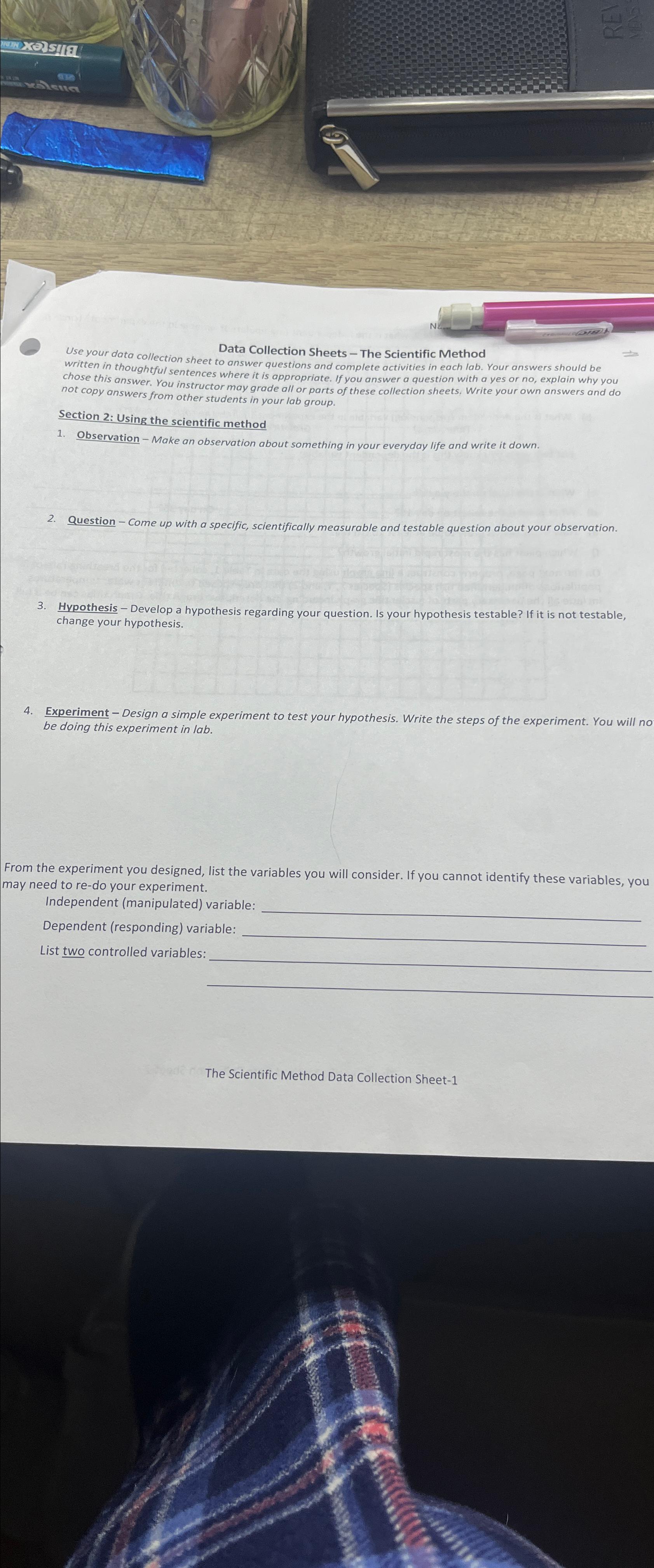 Solved Data Collection Sheets - ﻿The Scientific Method Use | Chegg.com