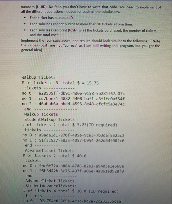 Solved Each ticket has a unique number (UUID) and a price. | Chegg.com