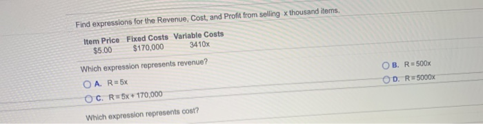 Solved Find expressions for the Revenue, Cost, and Profit | Chegg.com