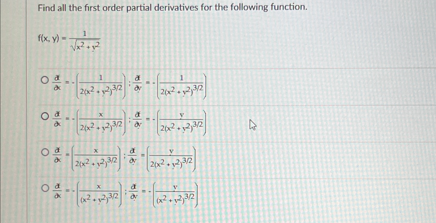 Solved Find all the first order partial derivatives for the | Chegg.com