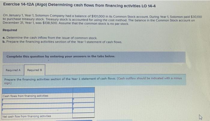 Solved Exercise 14-12A (Algo) Determining cash flows from | Chegg.com