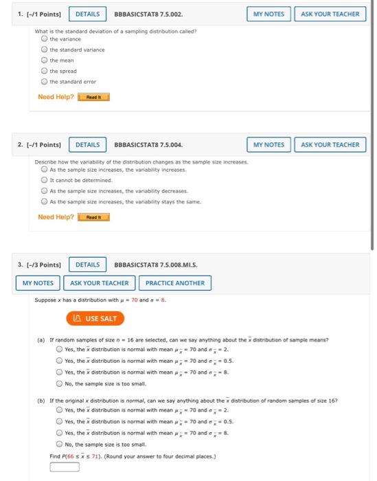 Solved MY NOTES ASK YOUR TEACHER 1. (-/1 Points) DETAILS | Chegg.com
