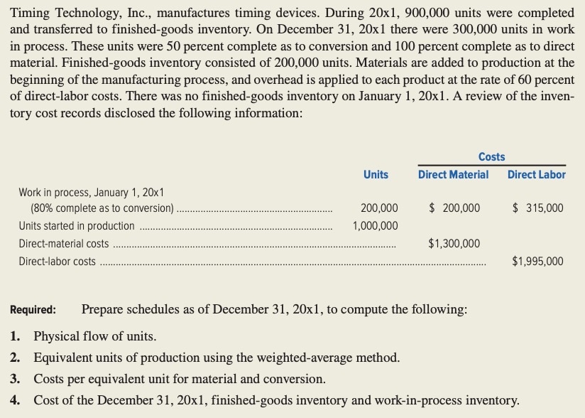 Solved Timing Technology, Inc., manufactures timing devices. | Chegg.com