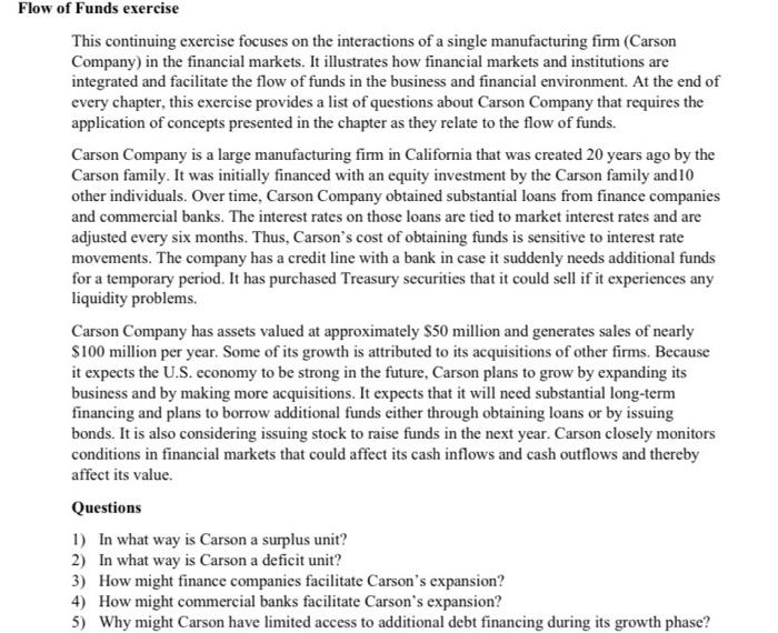 Solved Flow of Funds exercise This continuing exercise | Chegg.com