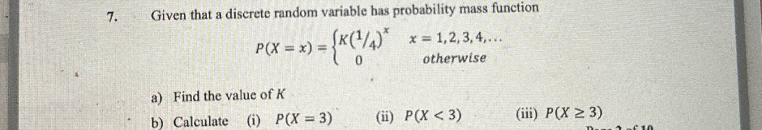 Solved Given that a discrete random variable has probability | Chegg.com