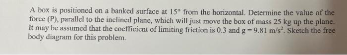Solved A box is positioned on a banked surface at 15° from | Chegg.com