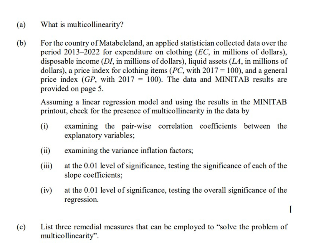 Solved (a) ﻿What is multicollinearity?(b) ﻿For the country | Chegg.com