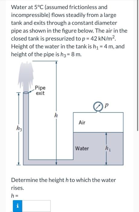 Solved Water at 5∘C (assumed frictionless and | Chegg.com