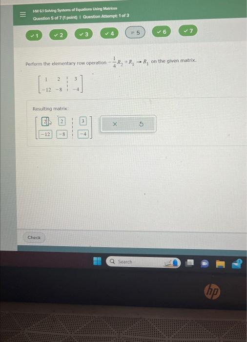 Solved Perform the elementary row operation −41R2+R1→R1 on | Chegg.com