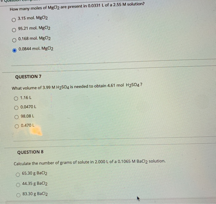 Solved How many moles of MgCl2 are present in 0.0331 L of a | Chegg.com