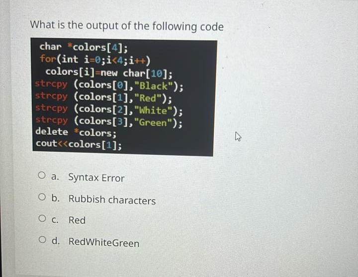 Solved What is the output of the following codea. Syntax | Chegg.com