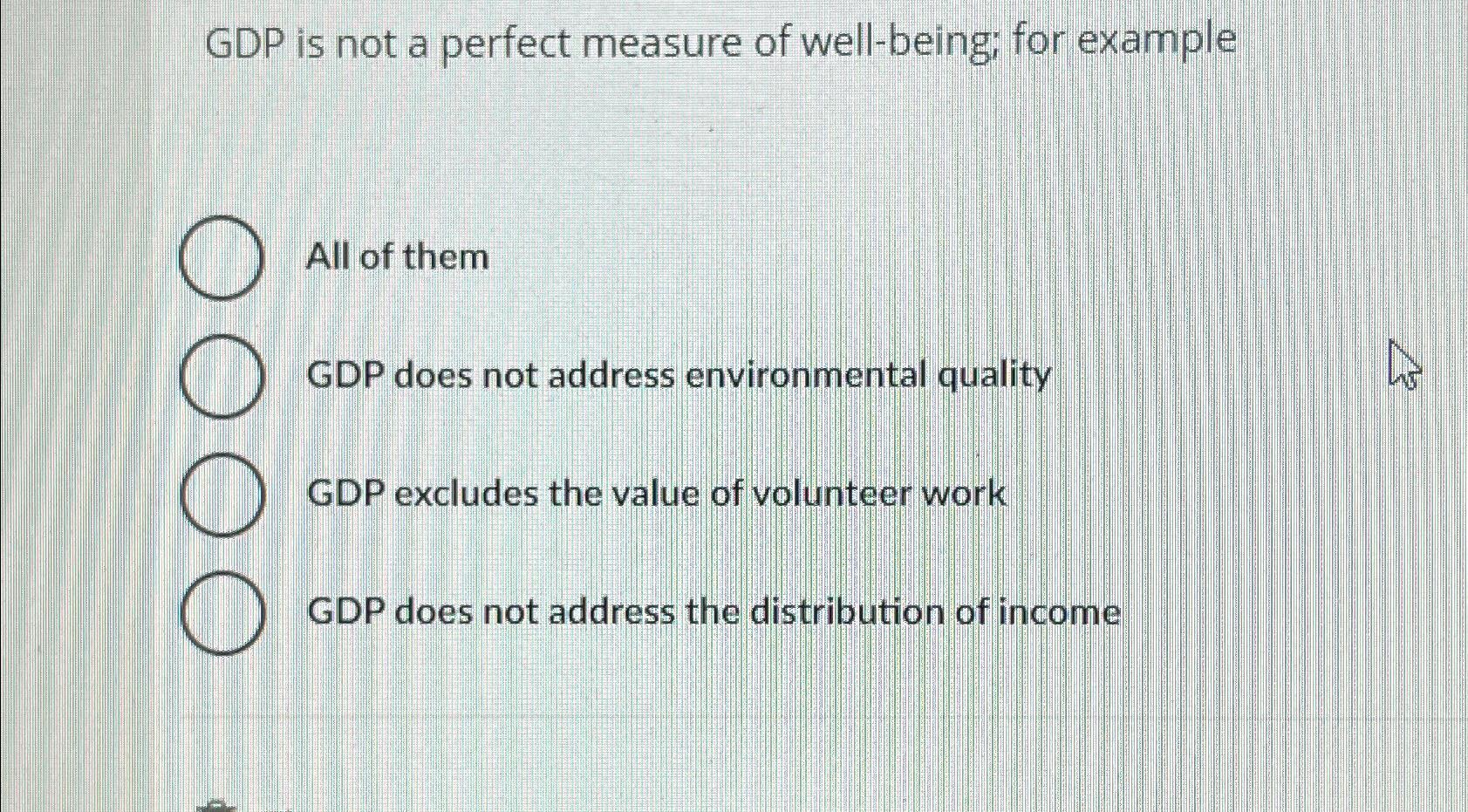 Solved GDP is not a perfect measure of well-being; for | Chegg.com