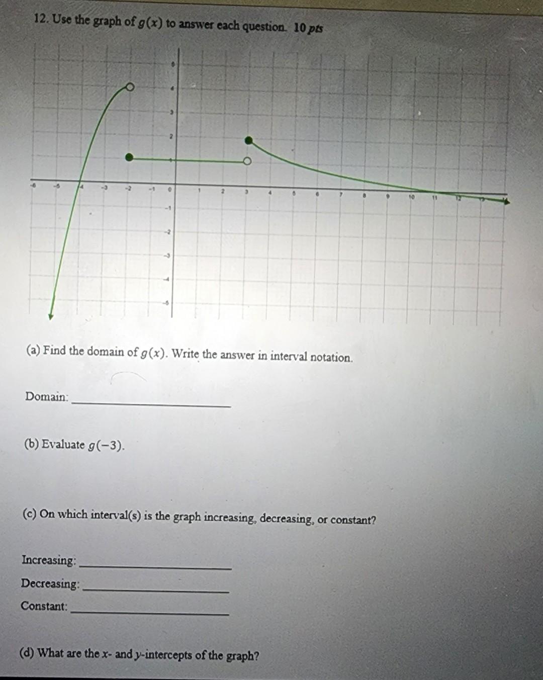 Solved 12. Use the graph of g(x) to answer each question. 10 | Chegg.com