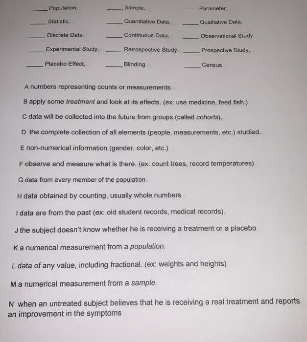 Solved Population, Sample, Parameter. Statistic Quantitative | Chegg.com