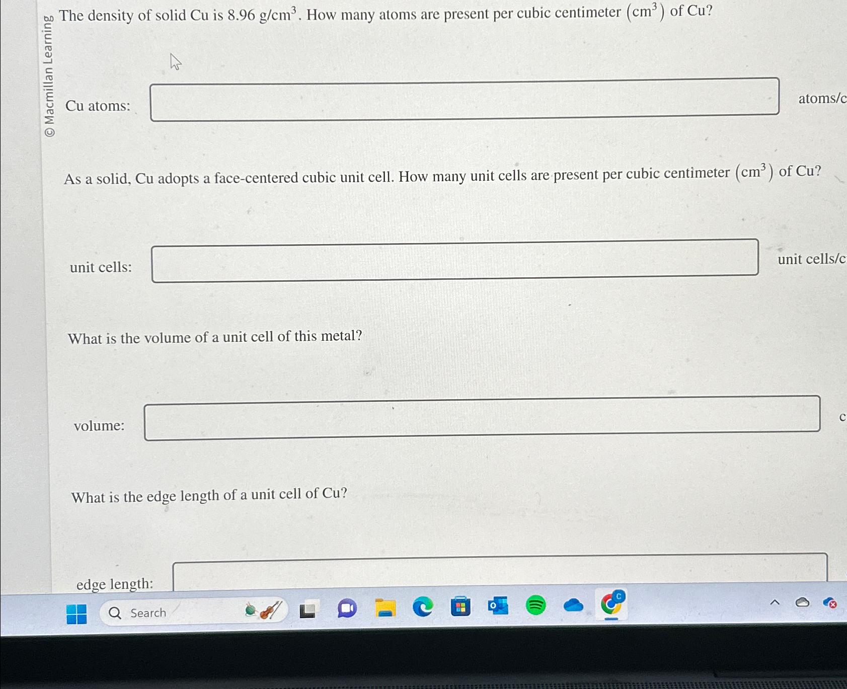 Solved \\\\infty sube The density of solid Cu is | Chegg.com