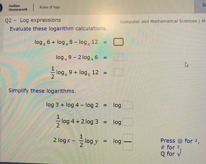 Solved S Online Homework 1 Rules of logs Computer and | Chegg.com