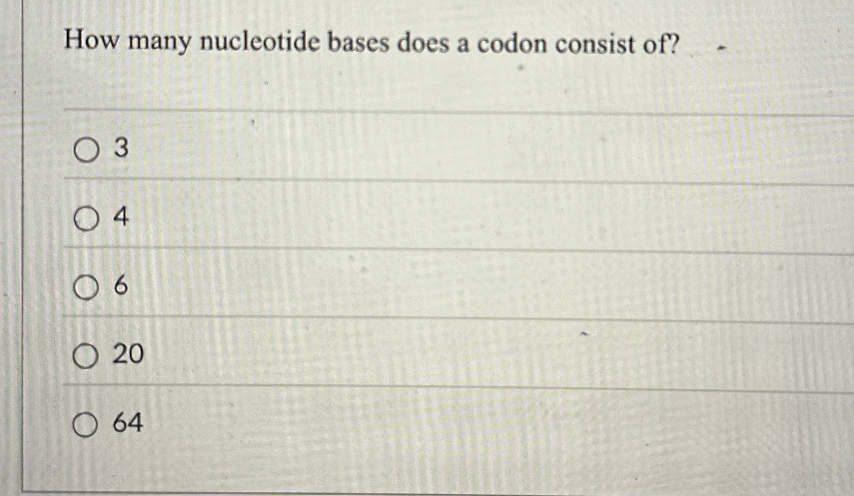 Solved How many nucleotide bases does a codon consist | Chegg.com